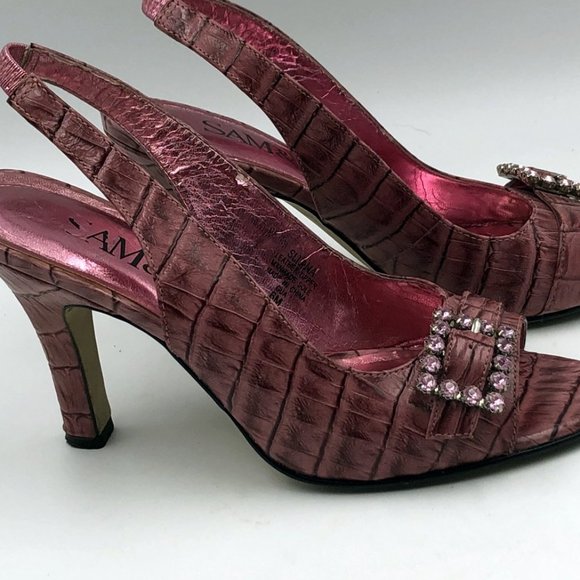 Sam & Libby | Shoes | Sam Libby Pink Slingback Heels 6 M Rhinestones ...